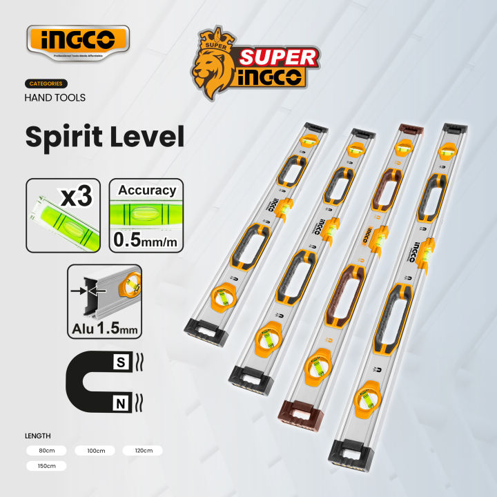 Ingco 80cm-150cm Spirit Level with Powerful Magnets and Double Side ...