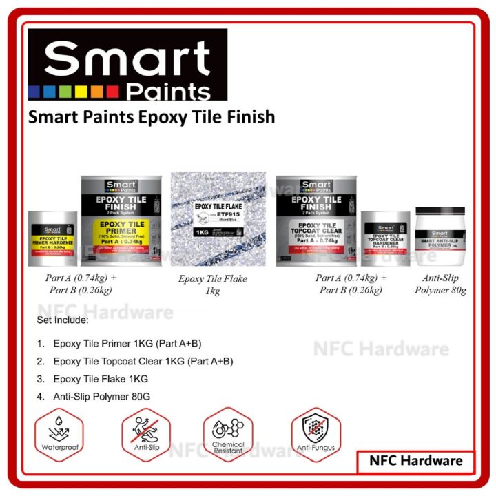 SMART PAINTS Epoxy Tile Finish Loose Set 1kg / Cat Epoksi Lantai Bilik ...