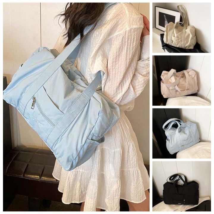 AI LIAN สไตล์เกาหลีแบบ กระเป๋าสะพายไหล่ไนลอนสำหรับว่ายน้ำ สีทึบทึบ จุ ...