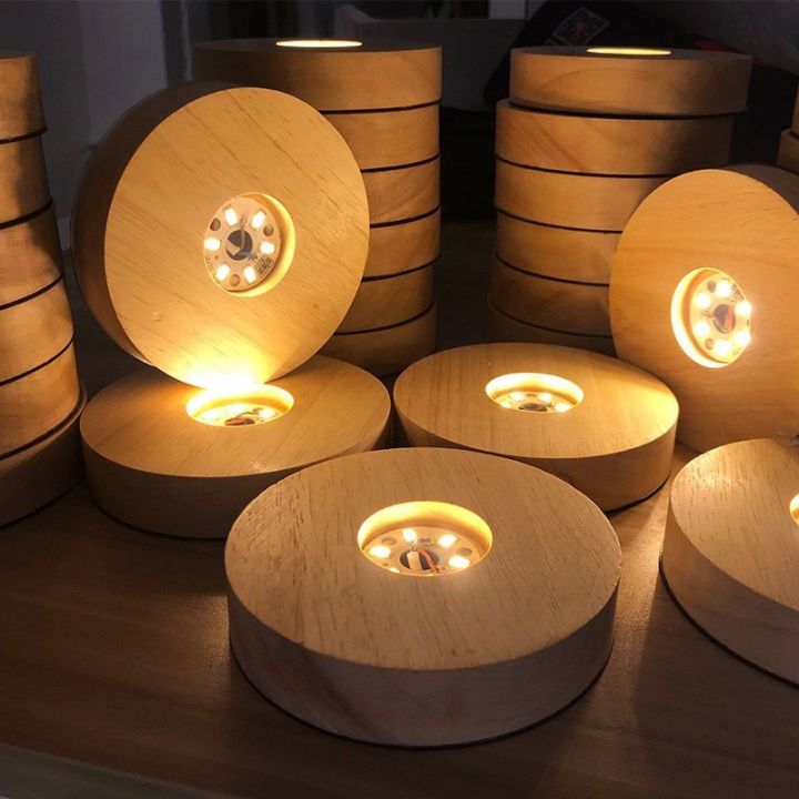 Yonii Night Light กล่องแบตเตอรี่ทรงกลมฐานไม้ไฟ LED โคมไฟคริสตัล ที่มีไฟ ...