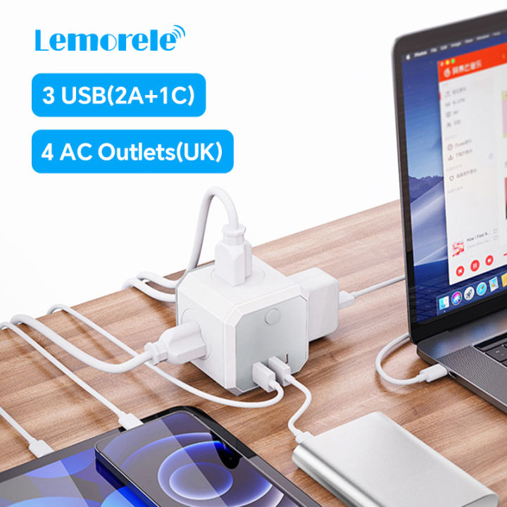 Lemorele Cube Multi Plug Extension Socket Adapter With USB+Type C ...