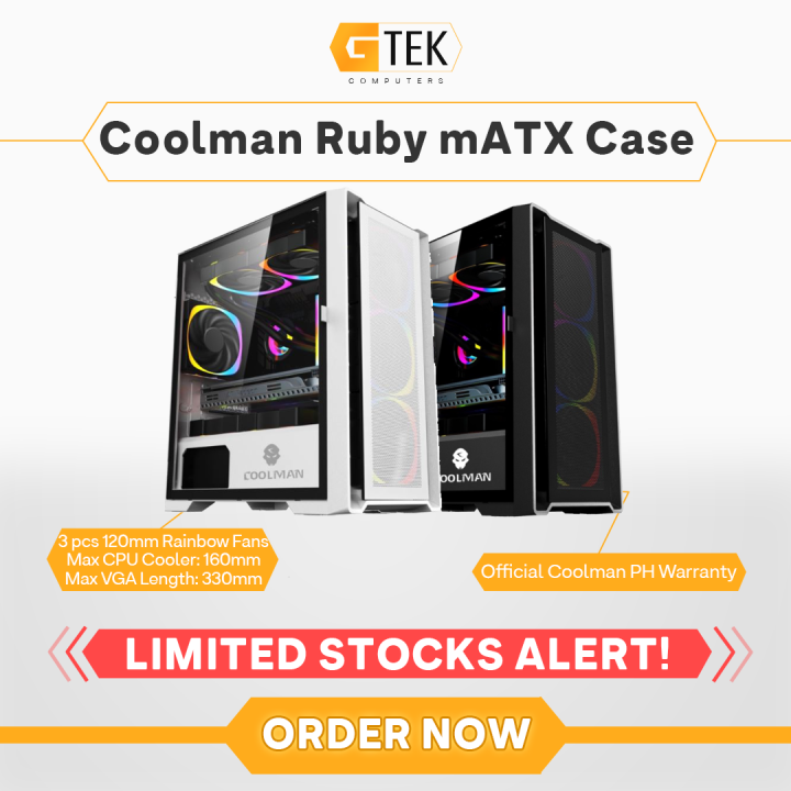Coolman Ruby mATX Case w/ 3 pcs 120mm Static RGB Fan Black / White ...
