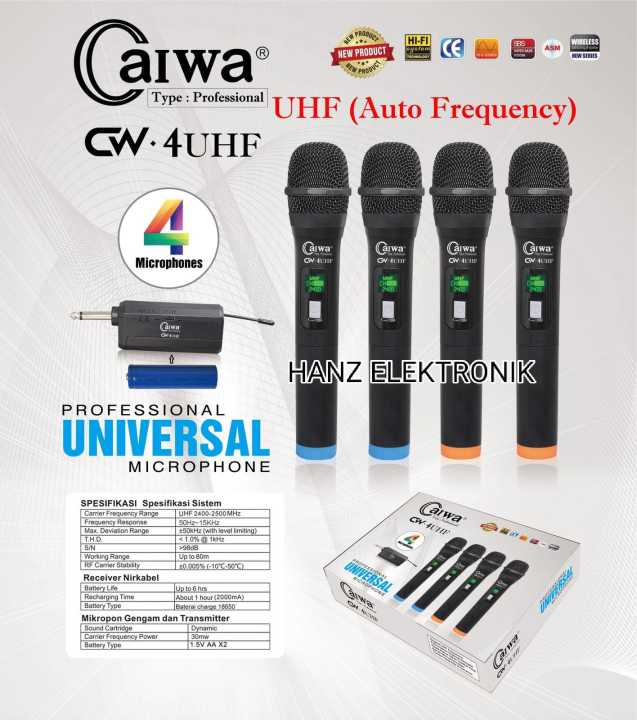 MIC WIRELESS 4 MIC GAGANG/HANDLE CAIWA CW-4 UFH DISPLAY DIGITAL ...