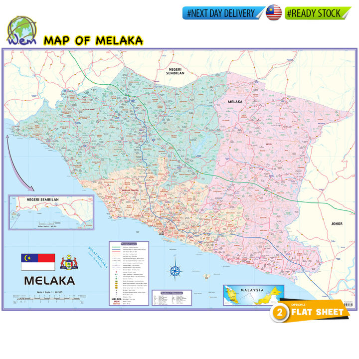 🇲🇾 MAP OF MELAKA (36” x 48” / 88.9cm x 120cm) WEM Malaysia State | Lazada
