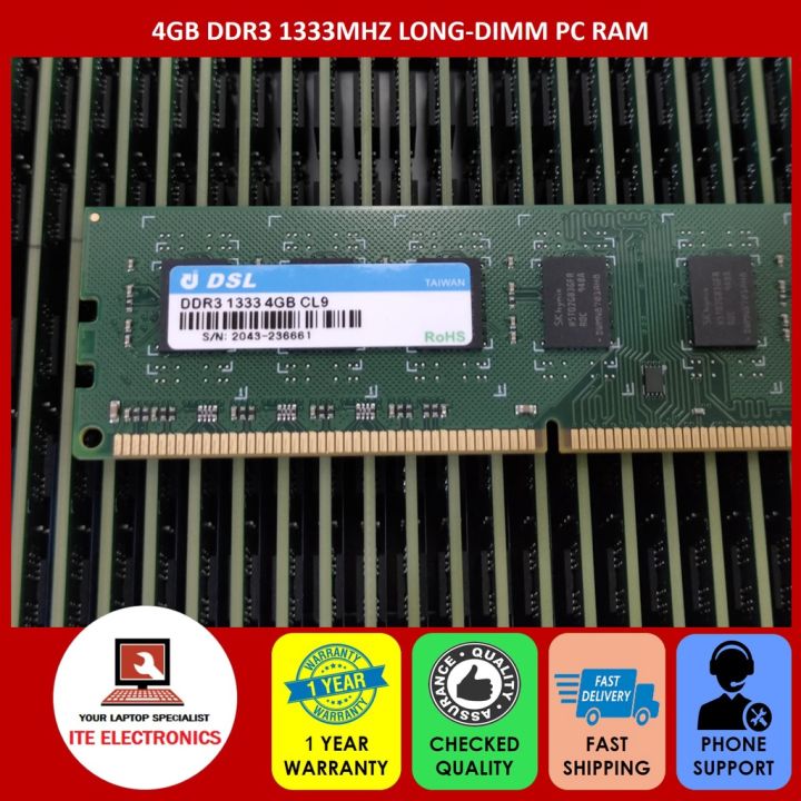 NEW 4GB PC3-10600 DDR3 1333MHZ LONG-DIMM PC DESKTOP RAM (DSL) 1 YEAR WARRANTY | Lazada