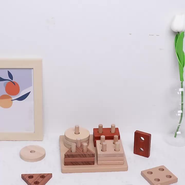 LZD Wooden Geometric Shape Matching Set Column Building Blocks ...