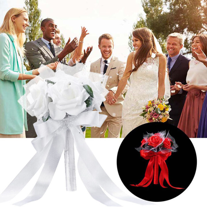 Hand Bunch Bridal Holding Flower Artificial Rose Silk Bouquet ...