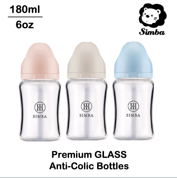 SIMBA Allonge Newborn Glass Anti-Colic Wide Neck Feeding Bottle [180ml/6oz] Botol Susu Kaca Anti ...