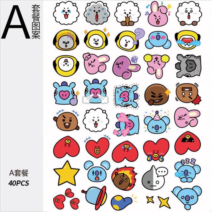 Set of 40 pcs Korean BTS BT21 Stickers Luggage Sticker Phone Sticker ...