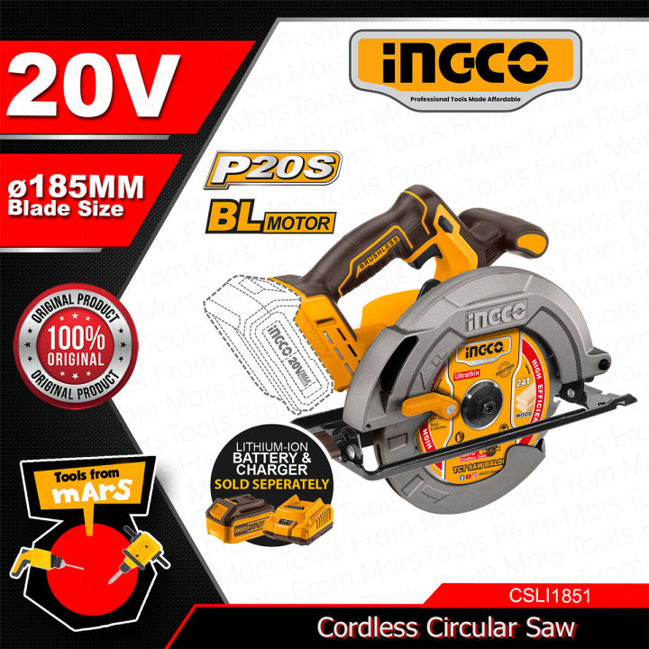 Ingco 20V Lithium-Ion Cordless Circular Saw Wood Cutter Brushless ...