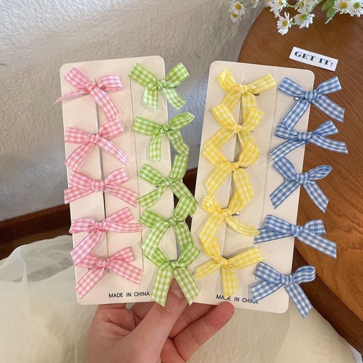 5Pcs/set YANK Korean Plaid Bow Hairpin Cute Double Ponytail Lolita Girl ...
