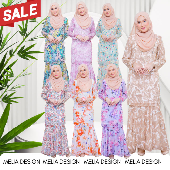 By Melia Design Baju Hot Chiffon 2024 kurung stella orange brick Moden ...