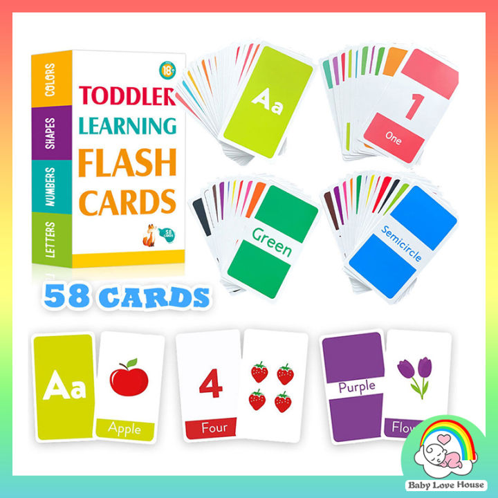 58pcs/Set Baby Literacy Sight Words Flashcards Flash Cards Number Shape ...