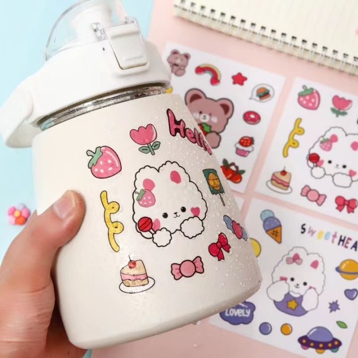Cute Cartoon Water Bottle Sticker Waterproof Thermos Cup Sticker Hand ...