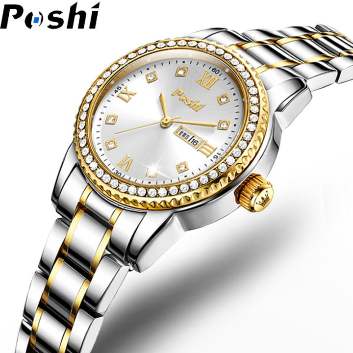 POSHI Original Waterproof Ladies Watch Diamond Retro Stainless Steel ...
