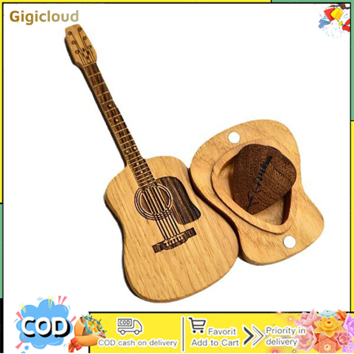 Wooden Guitar Picks Storage Box Easy Carrying With 3 Picks Stand Guitar ...