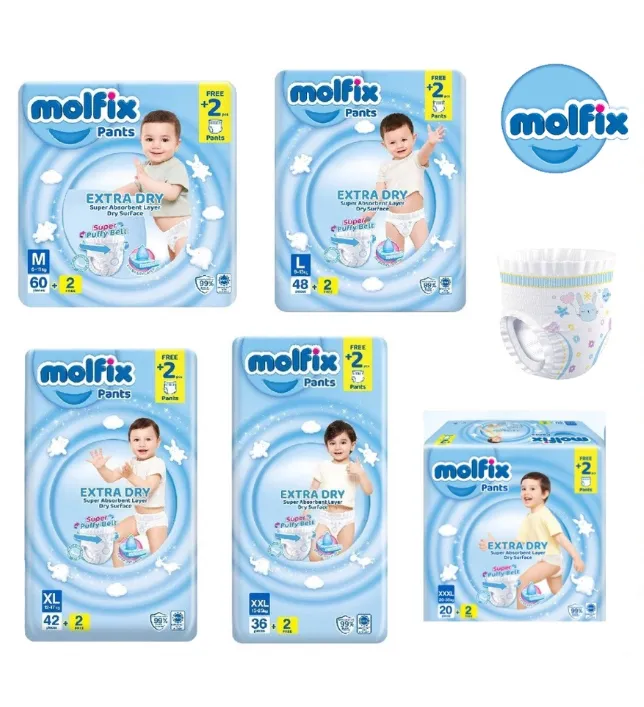 Molfix Extra Dry Pants Diaper Jumbo Pack (M58/L48/XL42/XXL36/XXXL20 ...
