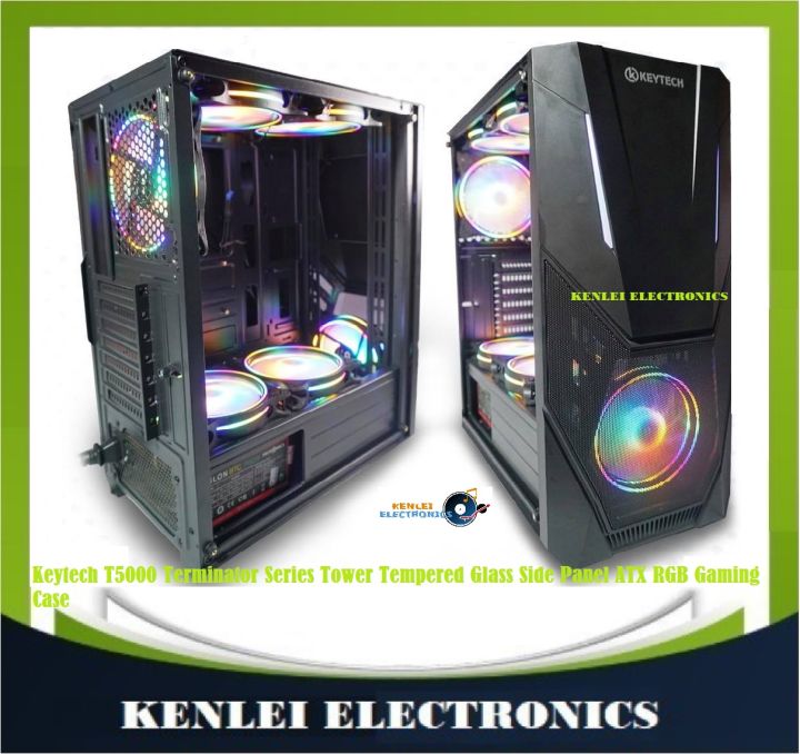 Keytech T5000 Terminator Series Tower Tempered Glass Side Panel ATX RGB ...