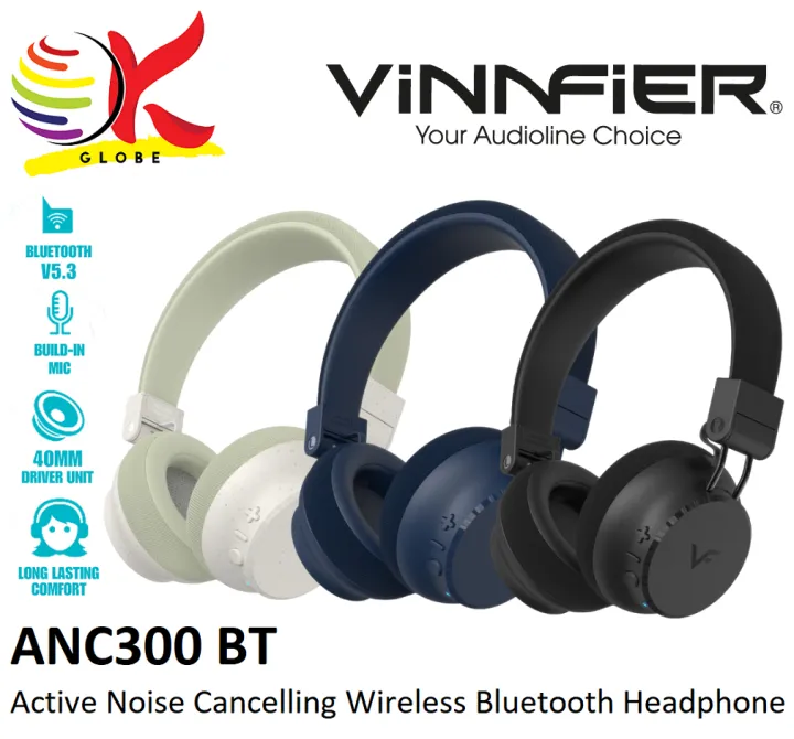 VINNFIER ANC 300 BT / ANC300 ACTIVE NOISE CANCELLING WIRELESS BLUETOOTH ...