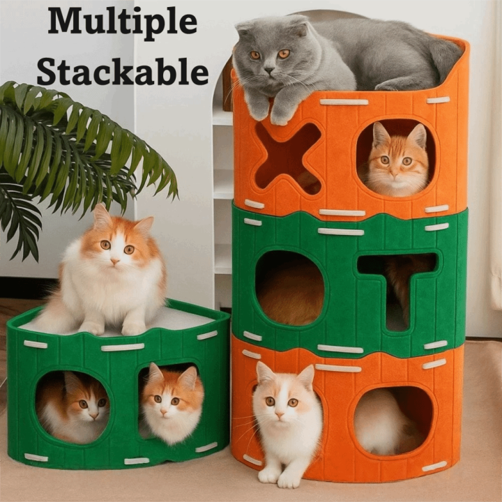 XU HOME All-in-one Cat House Stackable with Holes Cat Castle House ...