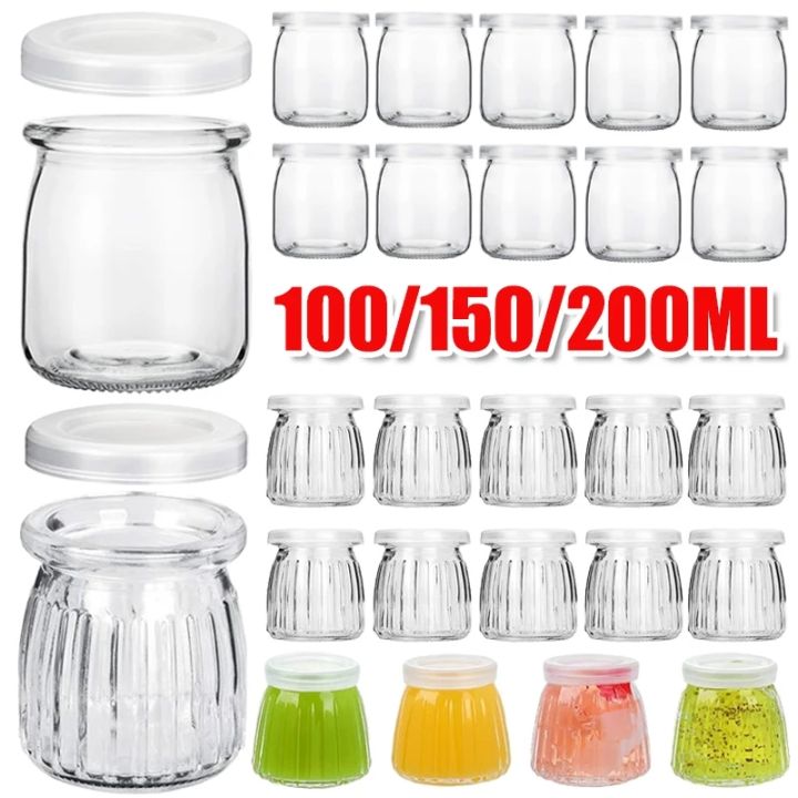 100/150/200ml Clear Glass Jars with Lid Pudding Yogurt Container Milk Jams Jelly Mousse Honey ...