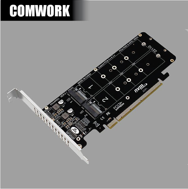การ์ดแปลง PCIe X16 to M.2 NVMe 4 Port Gen4 4.0 Gen3 3.0 ADAPTER M2 SSD HARDDISK RAID M KEY LOW ...