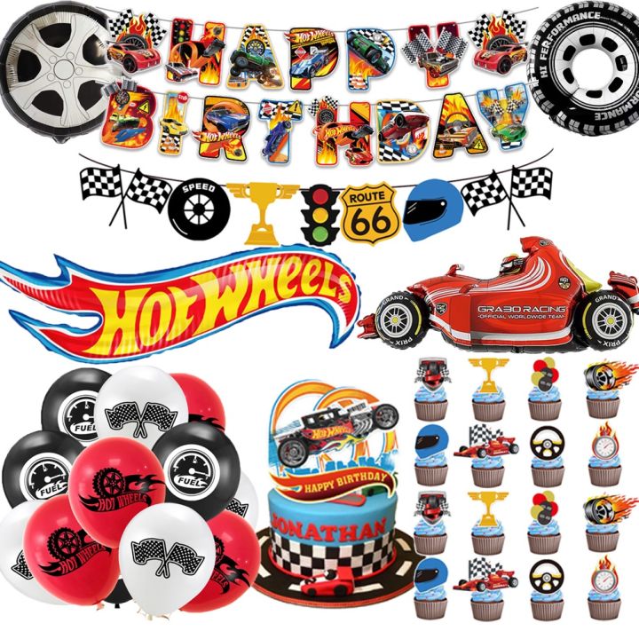 Hot Wheels Banner Foil Balloons Cake Topper Party Needs Party Balloons ...