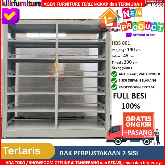 Rak Buku Perpustakaan Besi Library Book Rack 2 Sisi HBS001 | Lazada ...