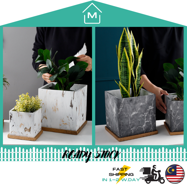 [W. TRAY] Marble Square Design Porcelain Ceramic Large Big Planter Pot ...