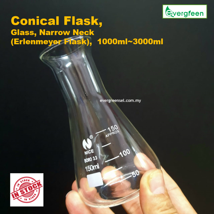 Conical Flask, Glass, Wide Neck (Erlenmeyer Flask), 250ml, 1pc | Lazada