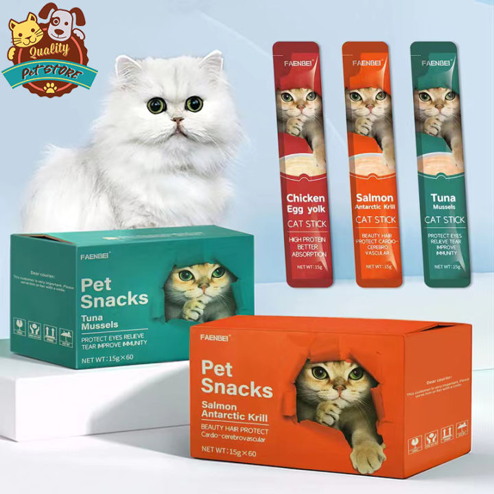 60Pcs Cat Snack Cat Food Treats Cat Strip Fresh Wet Food Pack Liquid ...