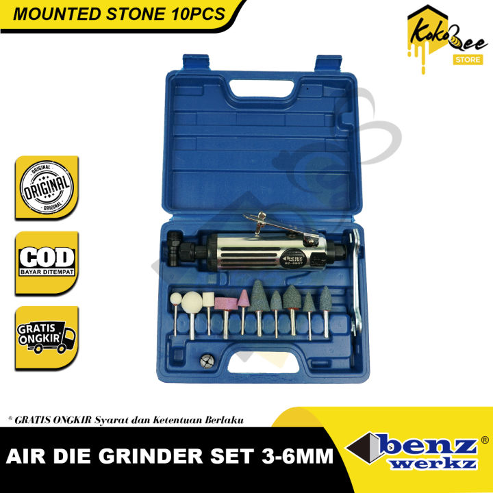 Benz werkz Air die grinder kit set 3mm 6mm - Mesin gerinda angin 6mm 1/4" dengan box dan batu ...