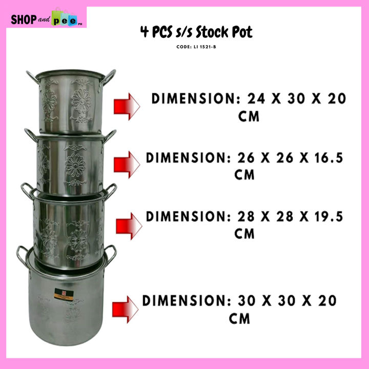 4pcs STOCK POT / STAINLESS STEEL STOCK POT | Lazada PH