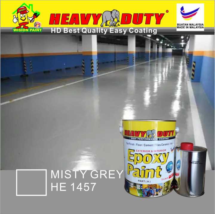 MISTY GREY HE1457 ( 5L ) HEAVY DUTY EPOXY BRAND Two Pack Epoxy Floor ...