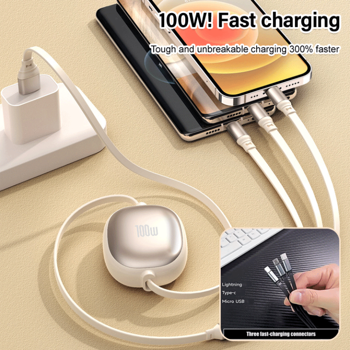 Super fast charging one tow 3in1 retractable aluminum data cable ...