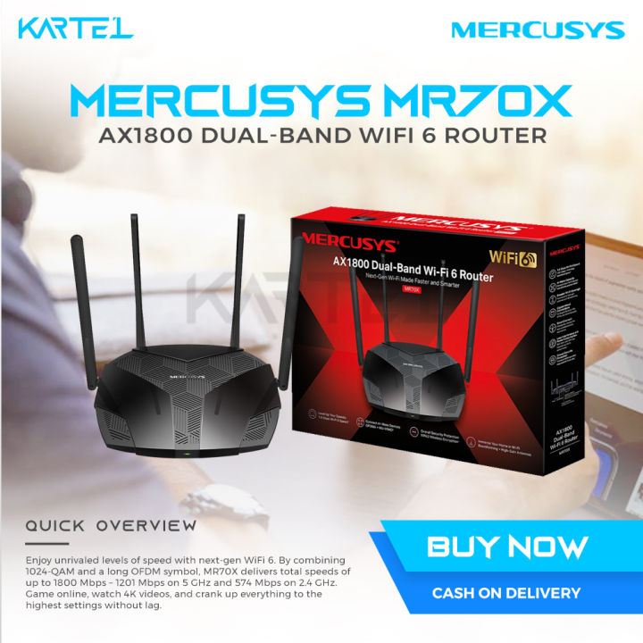 Mercusys MR70X AX1800 1.8Gbps Dual Band Gigabit Wi-Fi 6 Router Access ...