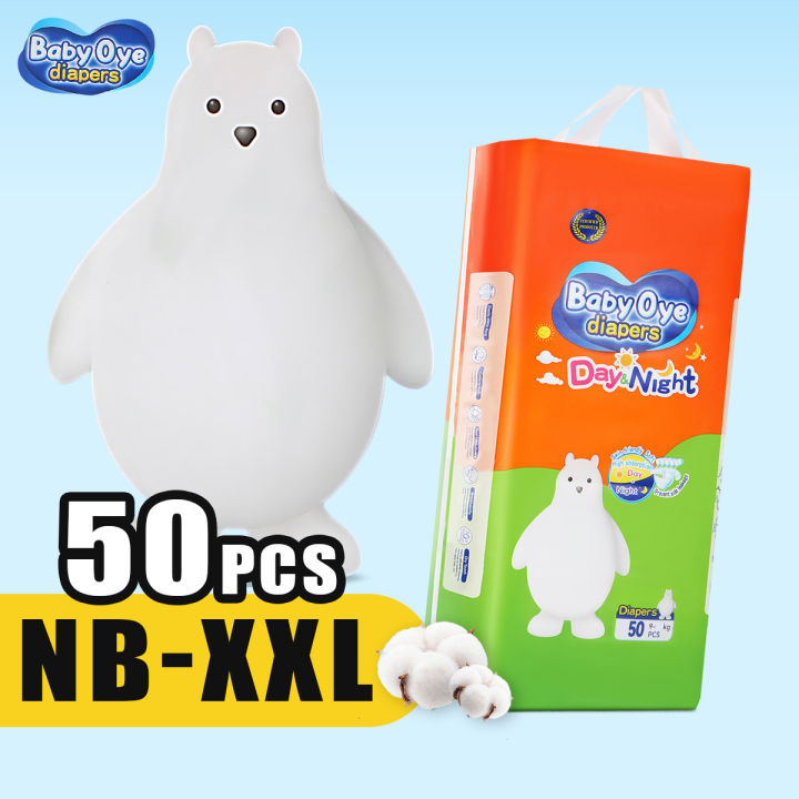 BabyOye Disposable Diaper 50pcs NB-XXL Tape Unisex Light and breathable ...