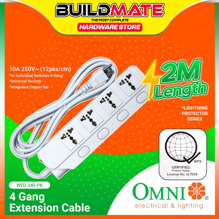 BUILDMATE Omni Universal Extension Cord 4 Gang with Individual Switch ...