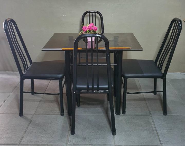 DINING SET 4 SEATER GLASS TABLE HIGH QUALITY METAL FRAME / COD ONLY ...