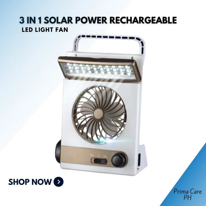 Original 3 in 1 Solar Power Rechargeable LED Light Fan | Lazada PH