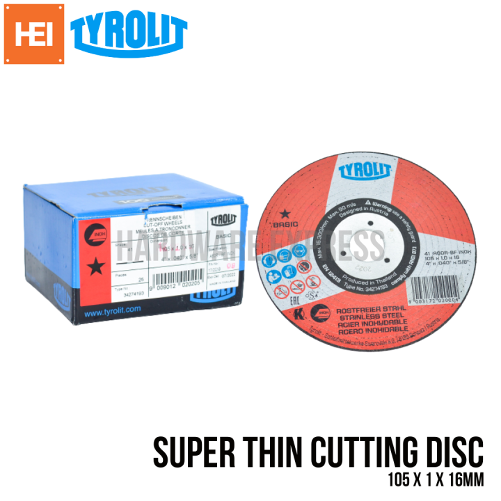 Tyrolit 4" Cutting Disc Super Thin Red (105 x 1 x 16mm) - Sold per pc ...