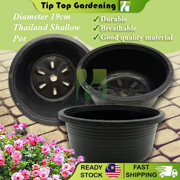 SHALLOW THAILAND DIAMETER 19 CM BLACK COLOR FLOWER POT PASU HITAM ...