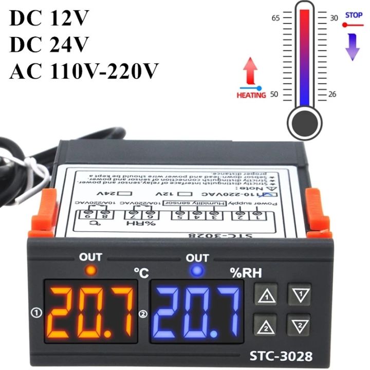 STC-3028 12V/24V/110-220V 10A with NTC sensor probe dual digital temperature and humidity ...