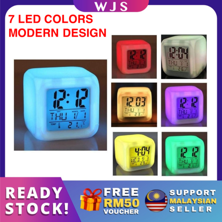 (7 ENHANCED LED) WJS LED LCD 7 Colourful Digital Alarm Clock Digital ...
