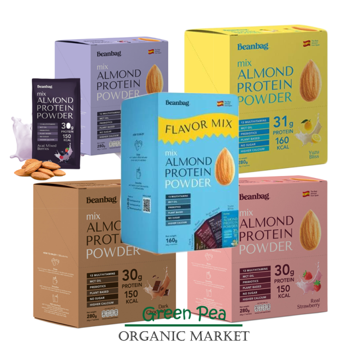 Beanbag เครื่องดื่ม โปรตีนจากพืช ผสมอัลมอนด์ 280g.(7ซอง x 35g)/160g (4ซอง x 40g) Protein Powder ...