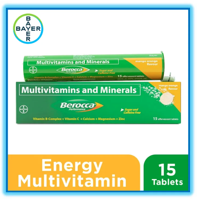 Berocca Mango Orange Flavor (15 Effervescent Tablets) Multivitamins and ...