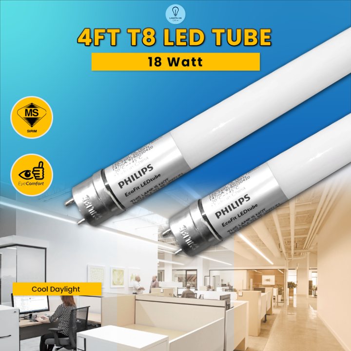 Philips 4ft 18w Ecofit T8 Glass LED Tube Lampu Panjang Lampu Led Lampu Kalimantang Fluoroscent ...