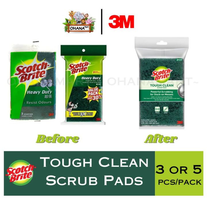 3M Scotch-Brite™ Heavy Duty Tough Clean Scrub Scouring Pads - 3pcs or 5 ...