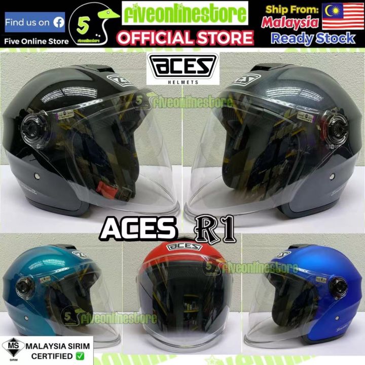 ACES R1 Open Face Helmet With Clear Visor Topi Keledar Motorsikal 100% ...