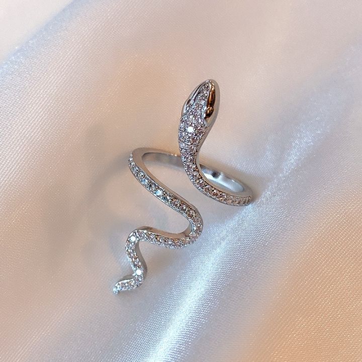 Sliver Color Cubic Zirconia Snake Ring for Women Open Adjustable CZ ...